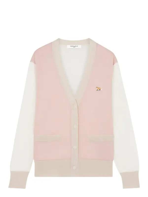 Maison Kitsuné Baby Fox Patch Color Block Knit Cardigan - Ranch Rose