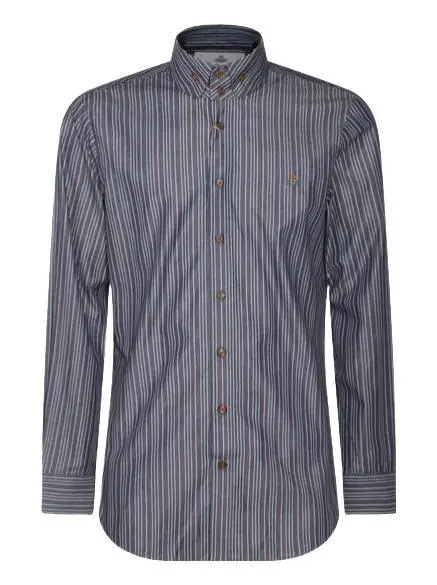 VIVIENNE WESTWOOD Logo Embroidered Striped Shirt - Gray