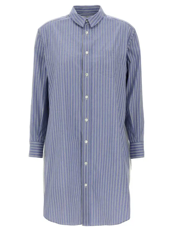 Sacai Pleated Striped Midi Shirt Dress - Light Blue
