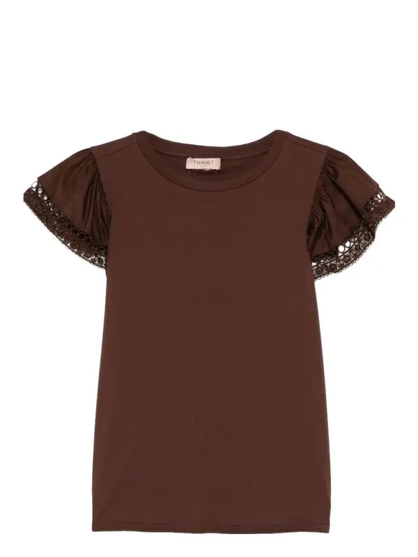 TWINSET Ruffled Lace-sleeve T-shirt - Red