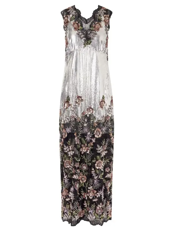 Rabanne Floral Embroidered Chainmail Maxi Dress - Black