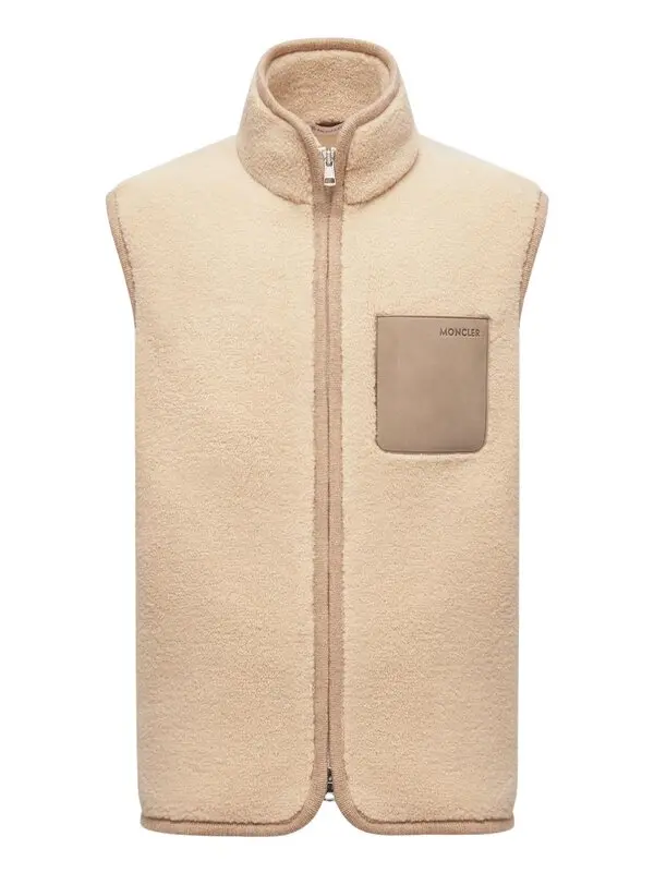 Moncler Logo Patch Zip-up Teddy Gilet - Beige