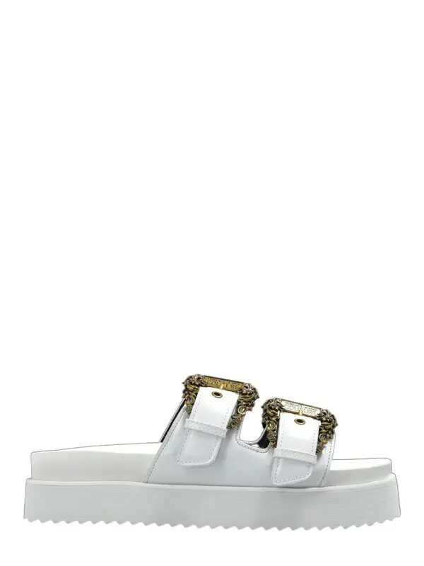 Versace Double Buckle Platform Slides - White
