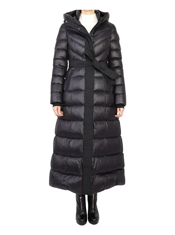 Mackage Calina Lustrous Down Maxi Coat With Drawstring Hood And Belted Waist - Black