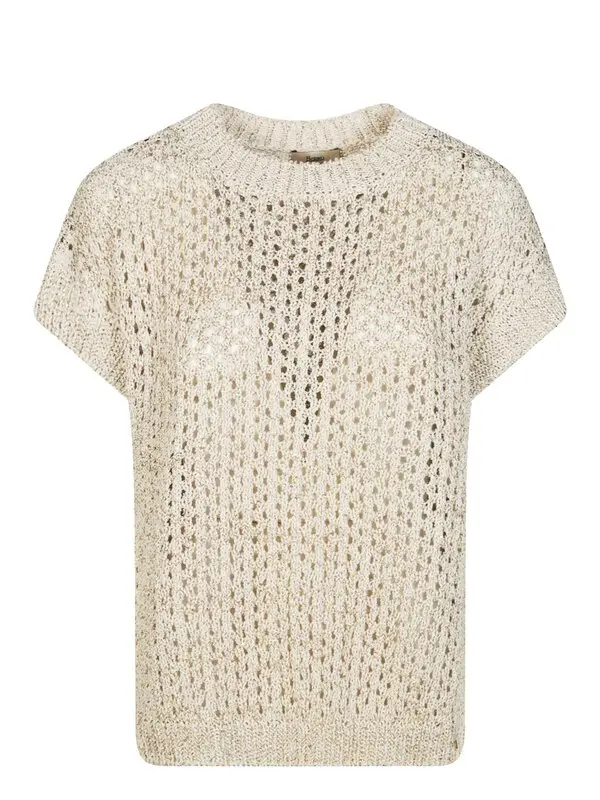 Herno Open-stitch Crewneck Knitted Top - Beige