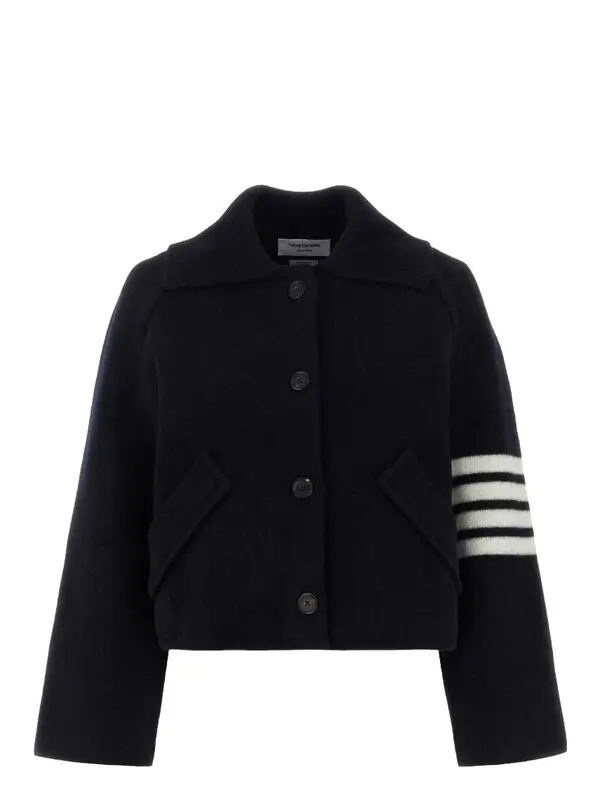 Thom Browne 4-stripe Collared Button-up Jacket - Navy Blue