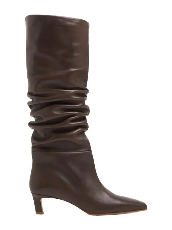 ALOHAS Kalila Pleated Leather Knee High Boots - Black