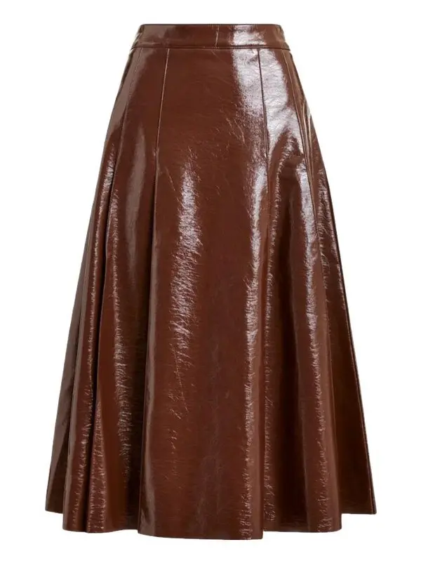 Essentiel Antwerp Patent A-line Midi Skirt - Brown