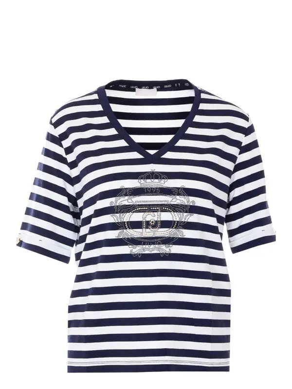 Liu Jo Striped V-neck T-shirt - Black
