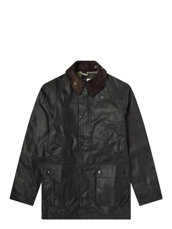 Barbour Waxed Cotton Jacket With Corduroy Collar - Black