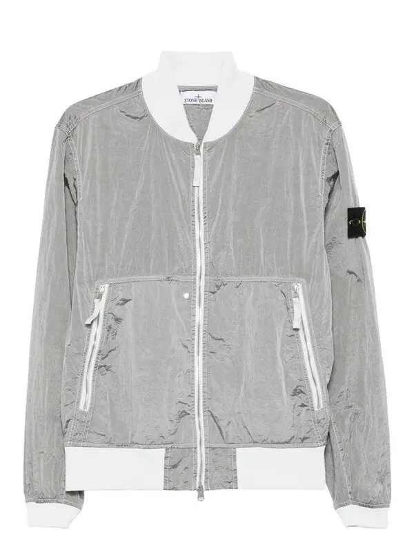 Stone Island Logo-patch Zip-up Bomber Jacket - Pearl Gray