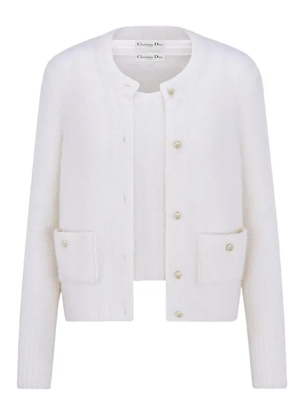 Dior Wool And Cashmere Blend Twinset With Cd Pearl Buttons - White