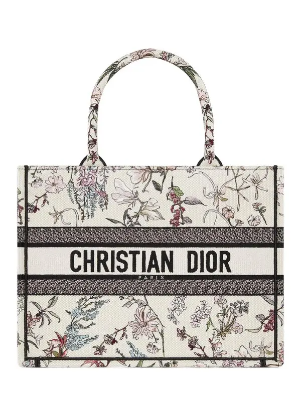 Dior Medium Book Tote With Embroidered Monogram And Floral Pattern - Beige