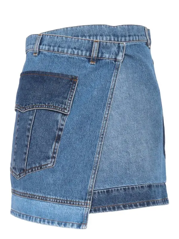 Philosophy Di Lorenzo Serafini Denim Patchwork Wrap Mini Skirt - Blue