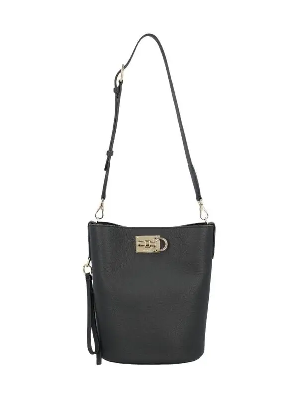 FERRAGAMO Studio Slider Buckle Bucket Bag - Black