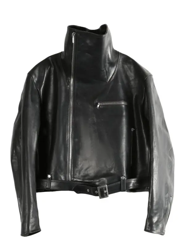 Rick Owens Leather Funnel-neck Belted Biker Jacket - Black