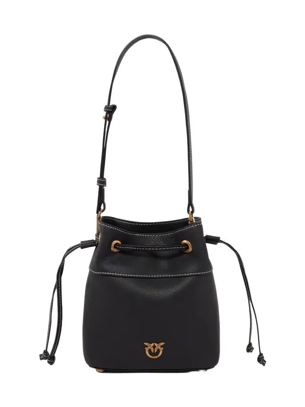 Pinko Logo Plaque Drawstring Bucket Bag - Black