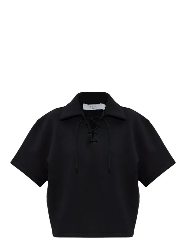 IRO PARIS Short Sleeve Crop Top With V-neck And Lace Up Detail - Black