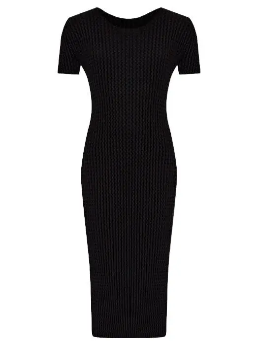 Issey Miyake Seersucker Short-sleeve Midi Dress - Black