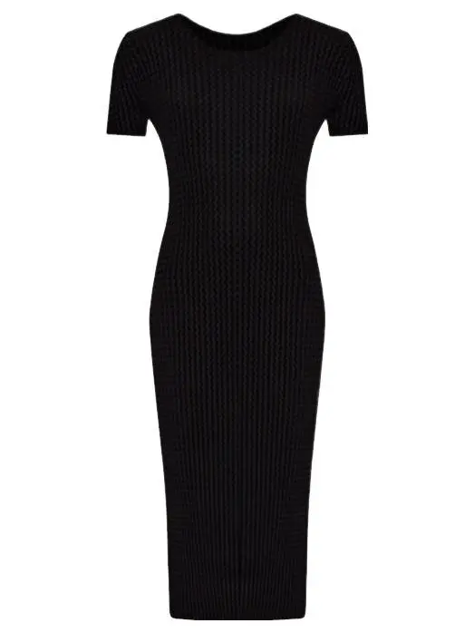 Issey Miyake Seersucker Short-sleeve Midi Dress - Black