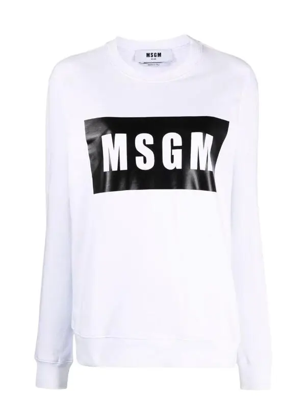 MSGM Logo Print Crewneck Sweatshirt - White