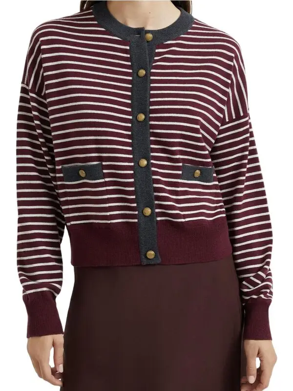 Brunello Cucinelli Striped Crew Neck Cardigan - Black