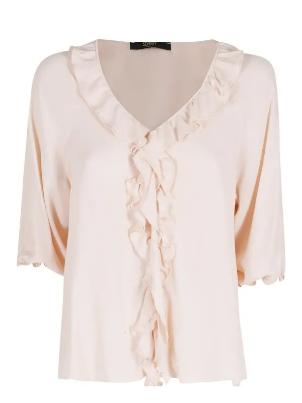 Seventy V-neck Ruffle Shirt - Pink