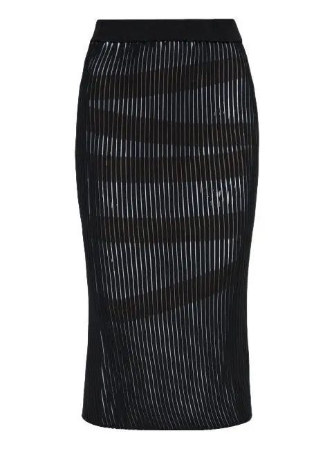 Issey Miyake Striped Midi Skirt With Slit - Black