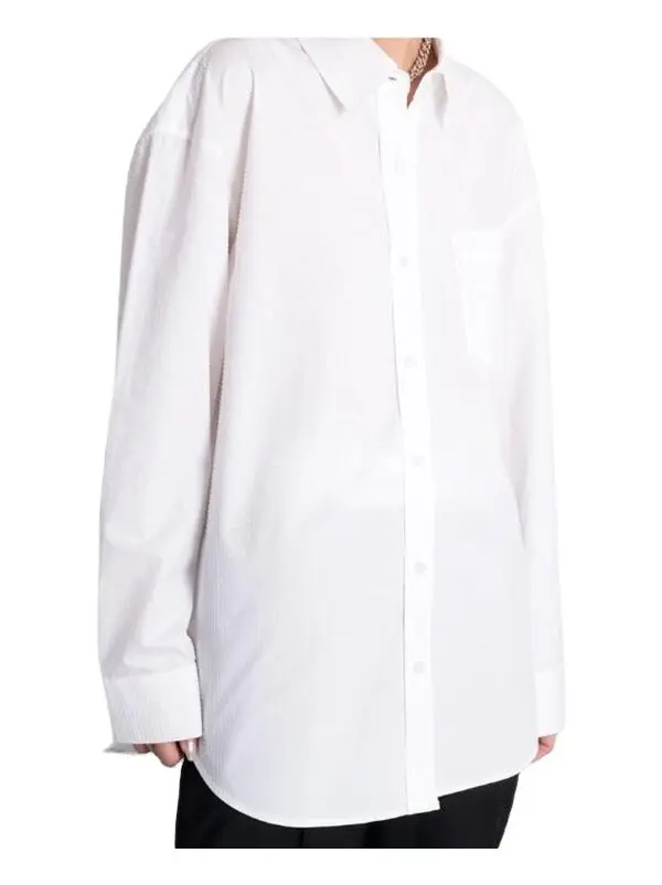 Alexander Wang Long Sleeve Button-front Shirt With Curved Hem - White