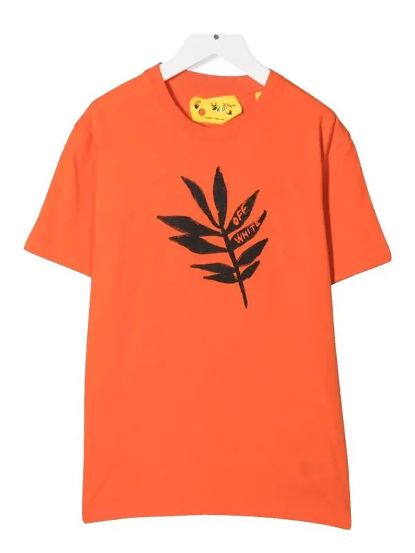 Off-White Leaf Motif" T-shirt - Orange