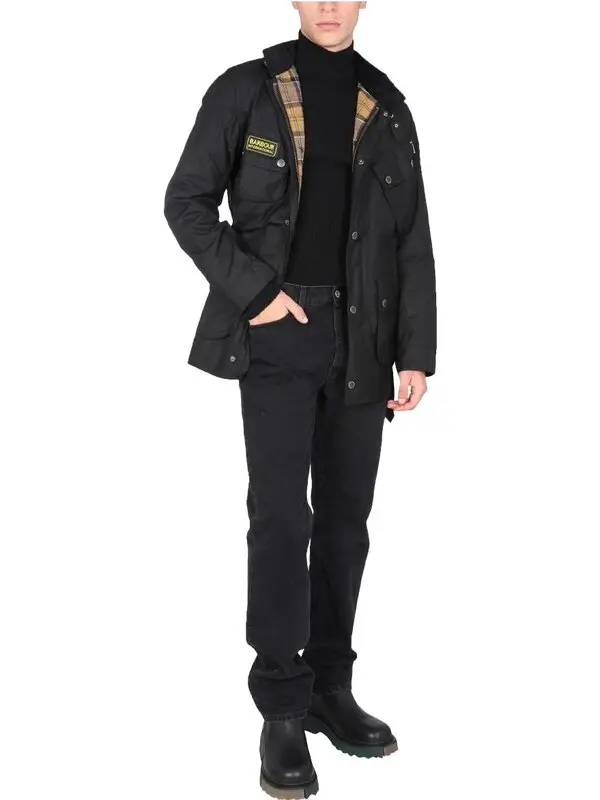 Barbour International Waxed Cotton Multi-pocket Belted Jacket - Black