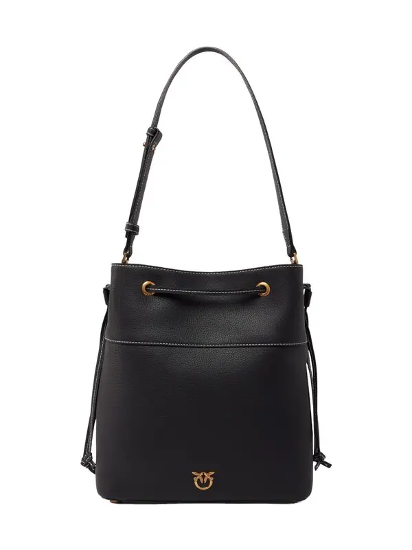 Pinko Forever Logo Plaque Bucket Bag - Black