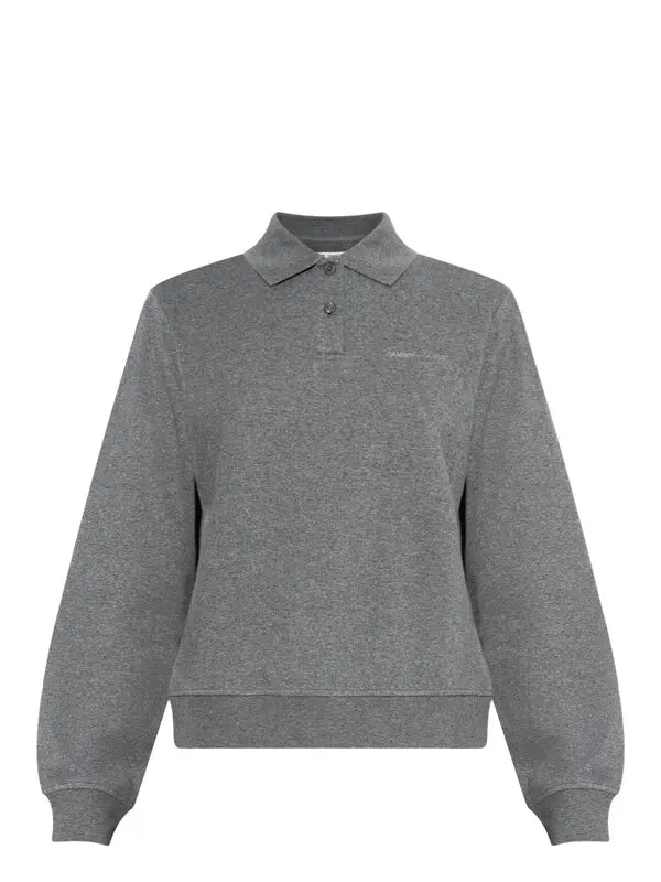 SAMSOE SAMSOE Long Sleeve Collared Polo Top With Logo Detailing - Gray