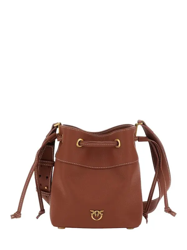 Pinko Logo Plaque Drawstring Bucket Bag - Brown