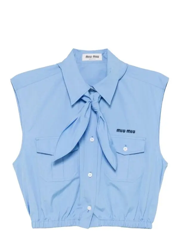 Miu Miu Sleeveless Logo Embroidered Shirt - Blue