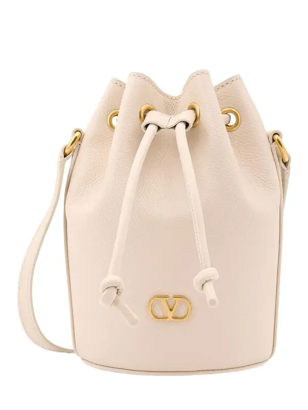 Valentino Garavani Vlogo Plaque Drawstring Bucket Bag - Beige