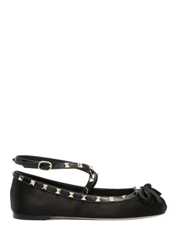 Valentino Garavani Rockstud Bow Detailed Ballerina Flats - Black