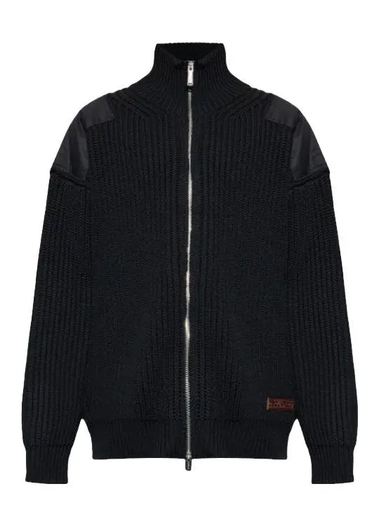 Dsquared2 Logo Patch Zipped Knit Cardigan - Black