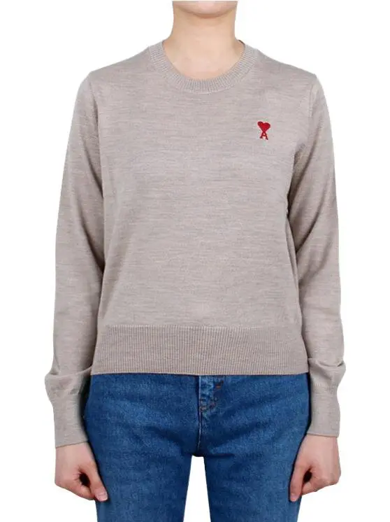 Ami Embroidered Heart Logo Sweater - Gray