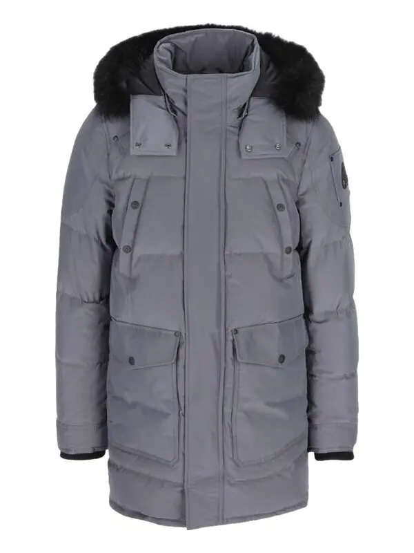 Moose Knuckles Quilted Hooded Down Jacket - Gray