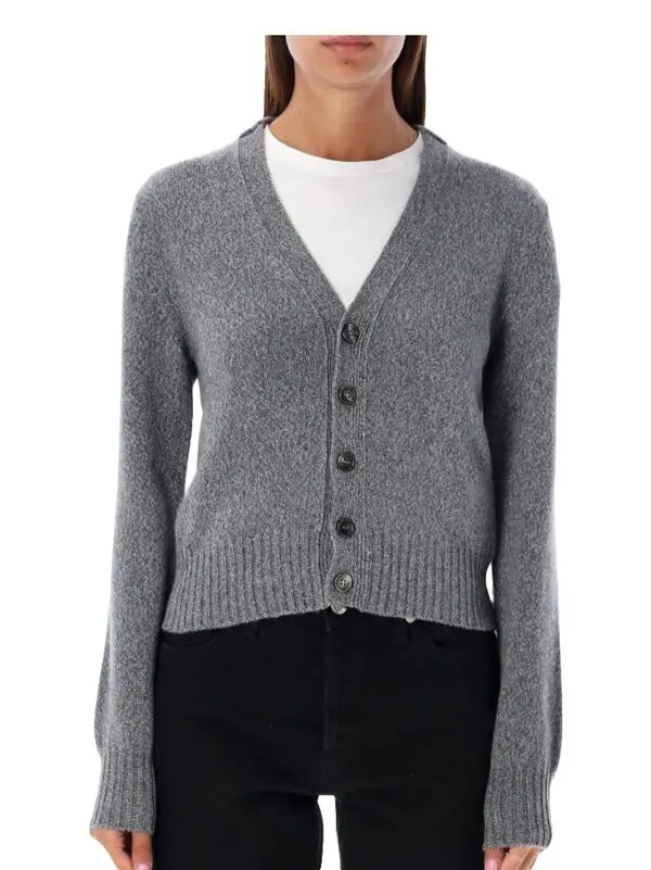 Ami Heart Embroidered V-neck Cardigan - Gray