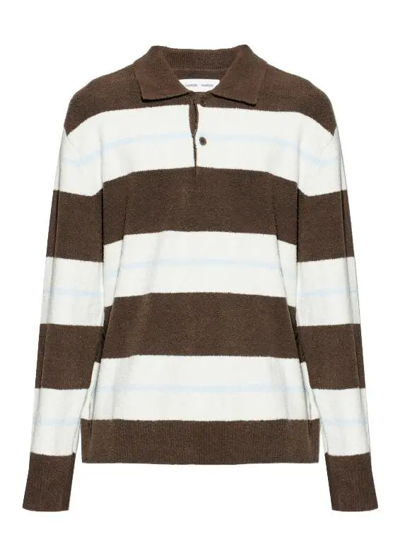 SAMSOE SAMSOE Long-sleeved Striped Polo Shirt - White