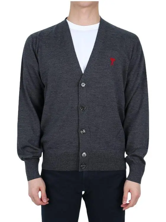 Ami V-neck Cardigan With Embroidered Logo - Black