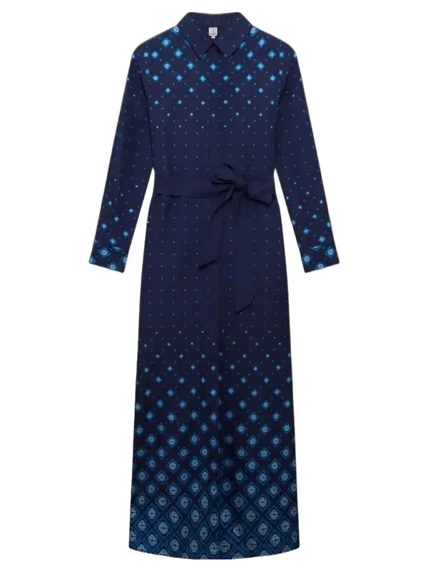 Casablanca Belted Patterned Shirt Dress - Navy/light Blue