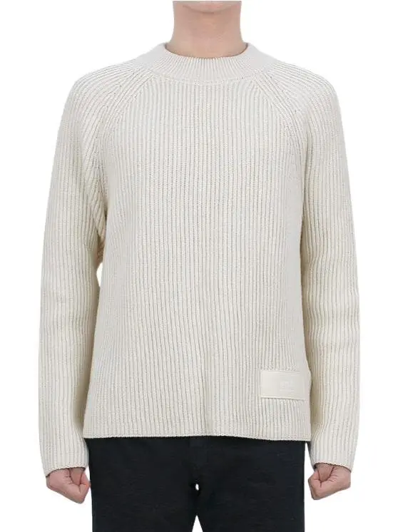 Ami Long-sleeved Ribbed Sweater - White