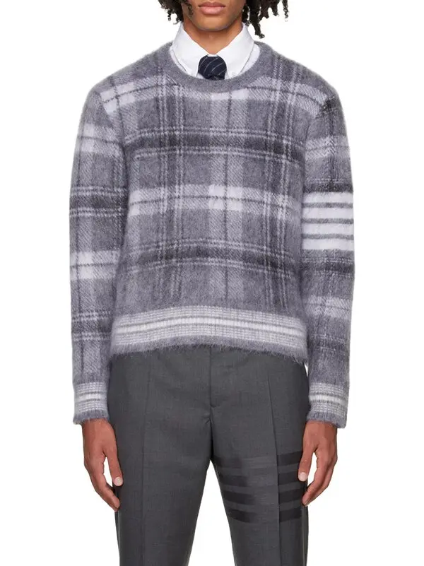Thom Browne Plaid Crewneck Long-sleeve Jumper - Medium Gray