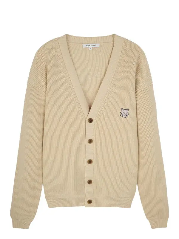Maison Kitsuné Fox Head Embroidered Knitted Cardigan - Nude