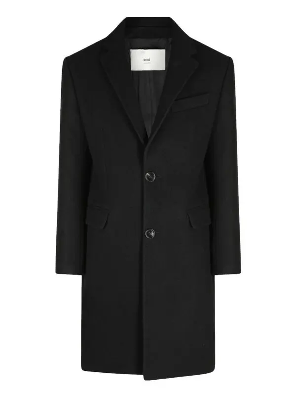 Ami Single Breasted Classic Coat - Black