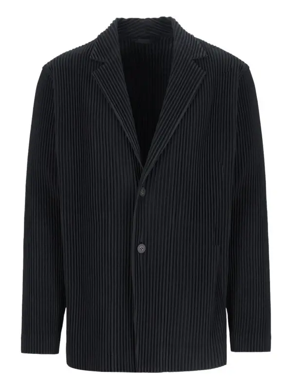 Issey Miyake Homme Pliss Single-breasted V-neck Blazer - Black