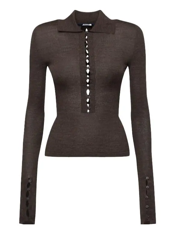 Jacquemus Le Polo Merino Knitwear With Button Closure - Black